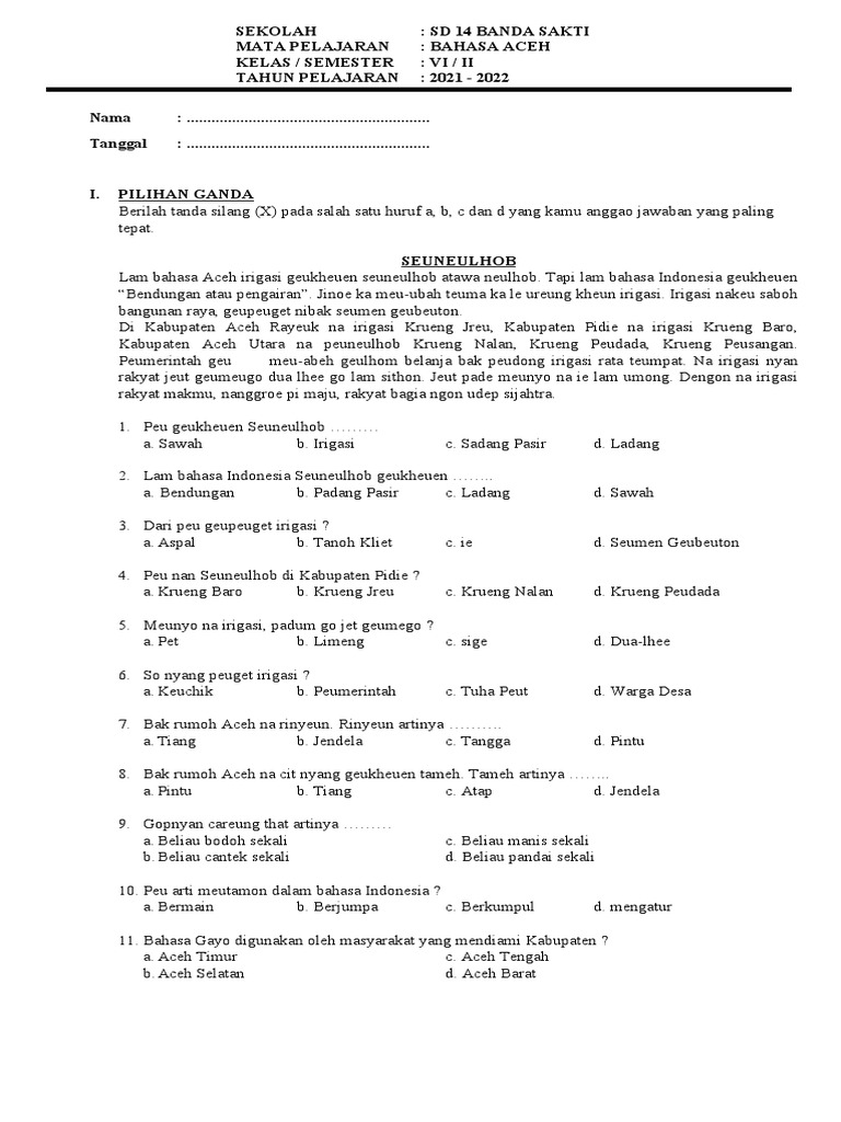 Soal Bahasa Aceh | PDF