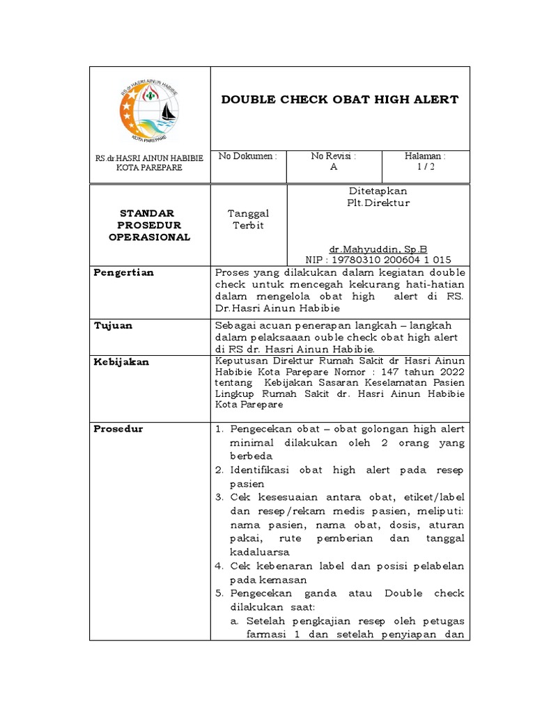 Spo Double Check Obat High Alert | PDF