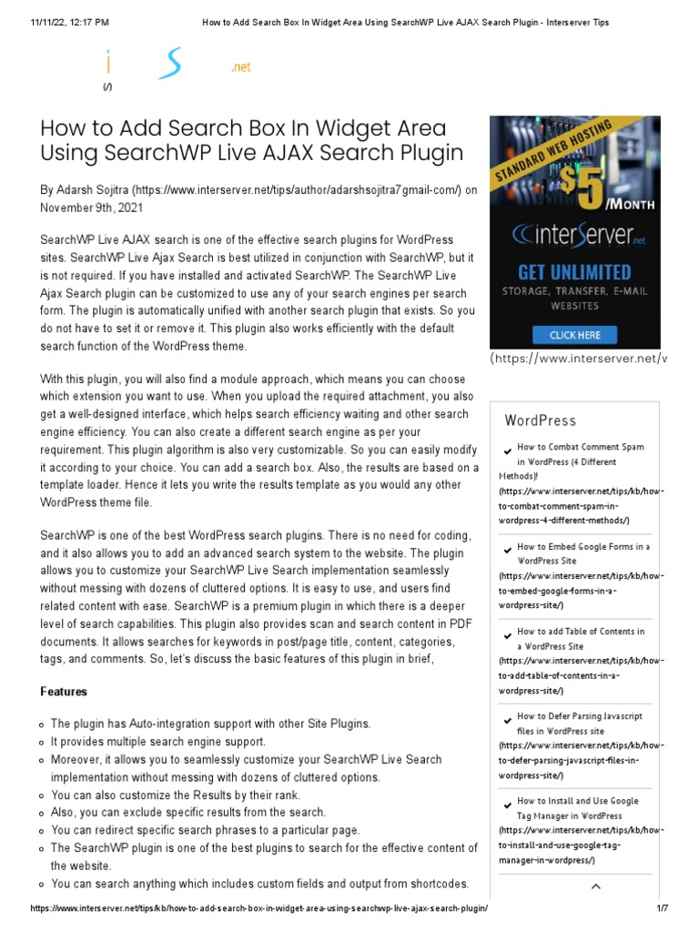 How To Add Search Box In Widget Area Using Searchwp Live Ajax Search Plugin Interserver Tips