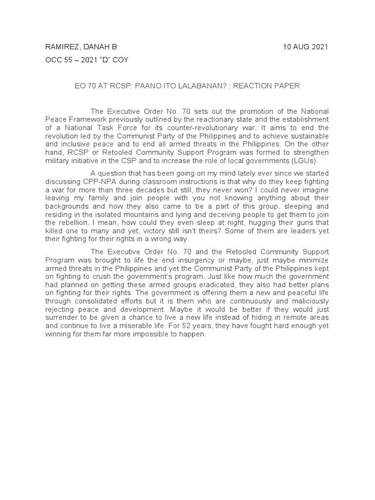 Reaction to EO 70 and RCSP in the Philippines | PDF