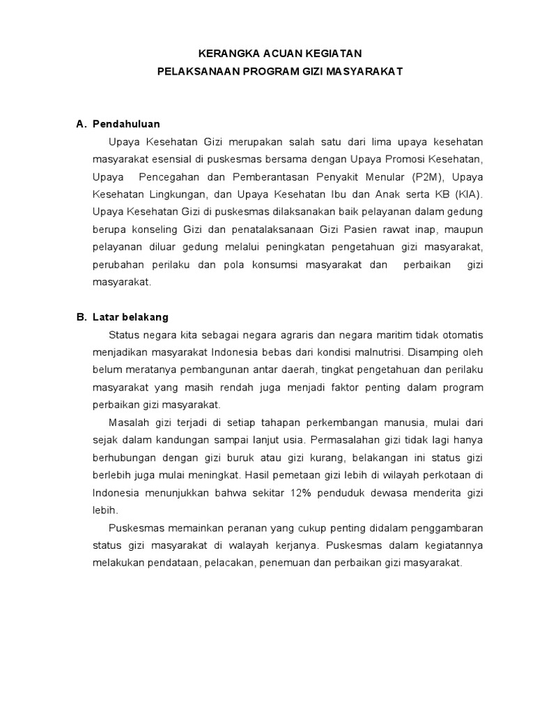 Kak Pelaksanaan Gizi Masyarakat | PDF