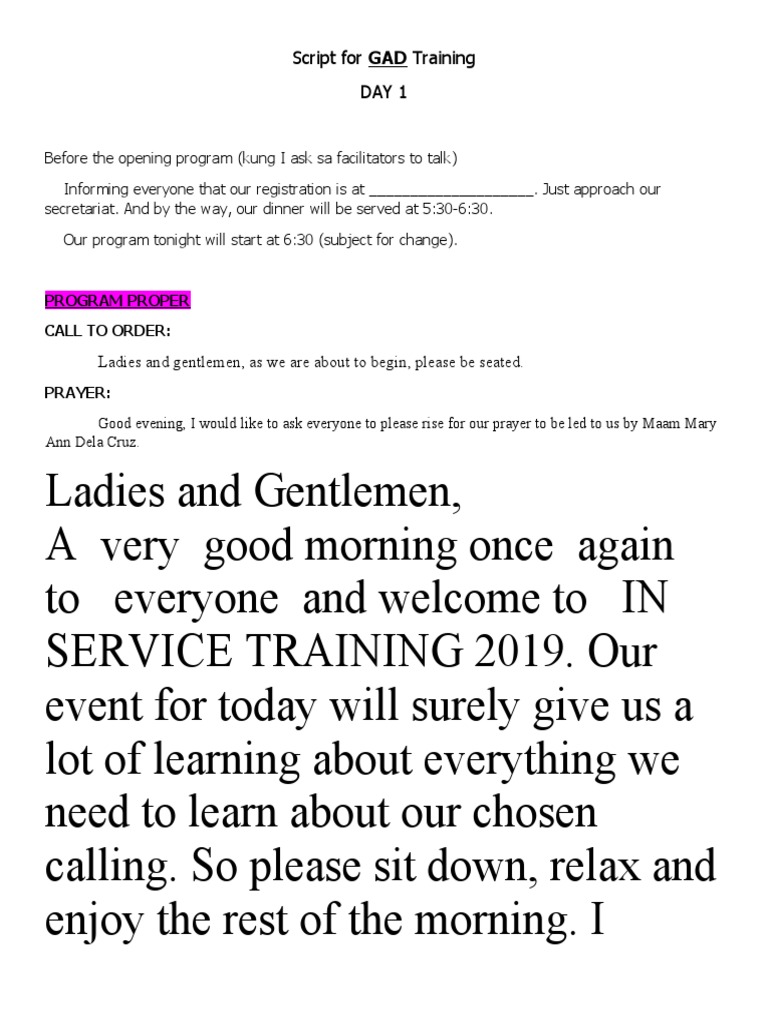 Script For GAD Training | PDF