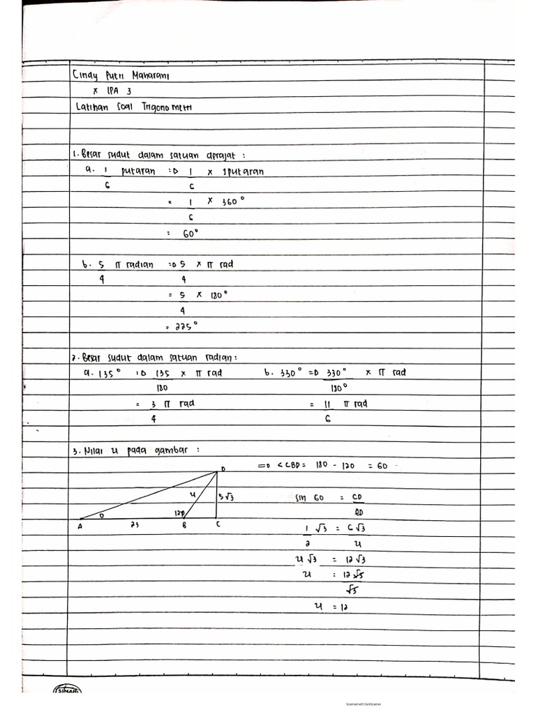 Soal Latihan Rasio Trigonometri - Cindy Putri Maharani X IPA 3 | PDF