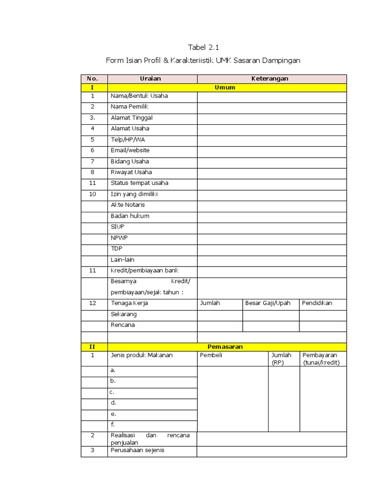 Form Identifikasi Profil & Karakteristik UMK | PDF