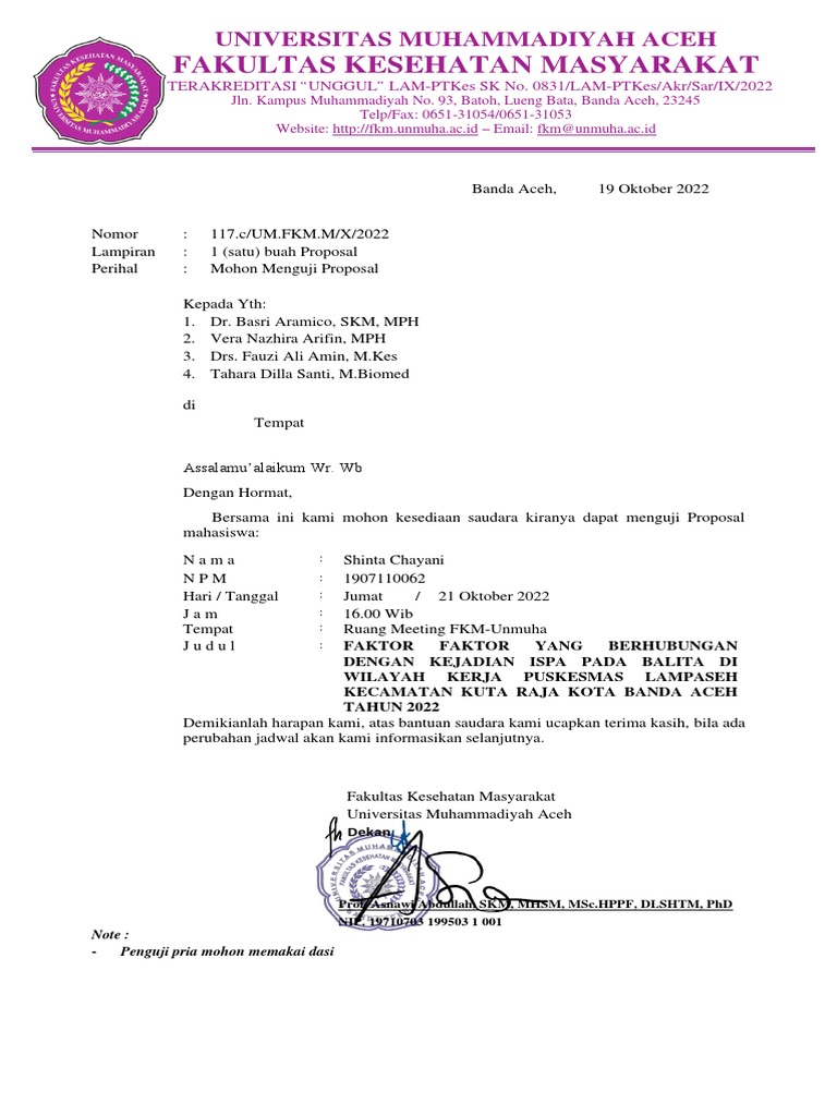 117.C - Undangan Seminar Proposal - Shinta Chayani-21 Oktober 2022 | PDF
