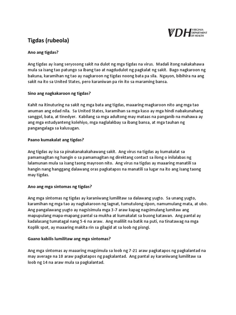 Tagalog Measles Fact Sheet 2021 | PDF