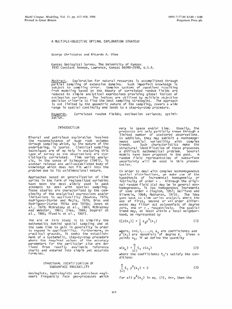 A Multiple Objective Optimal Exploration 1988 Mathematical And Computer Mod Pdf Variance