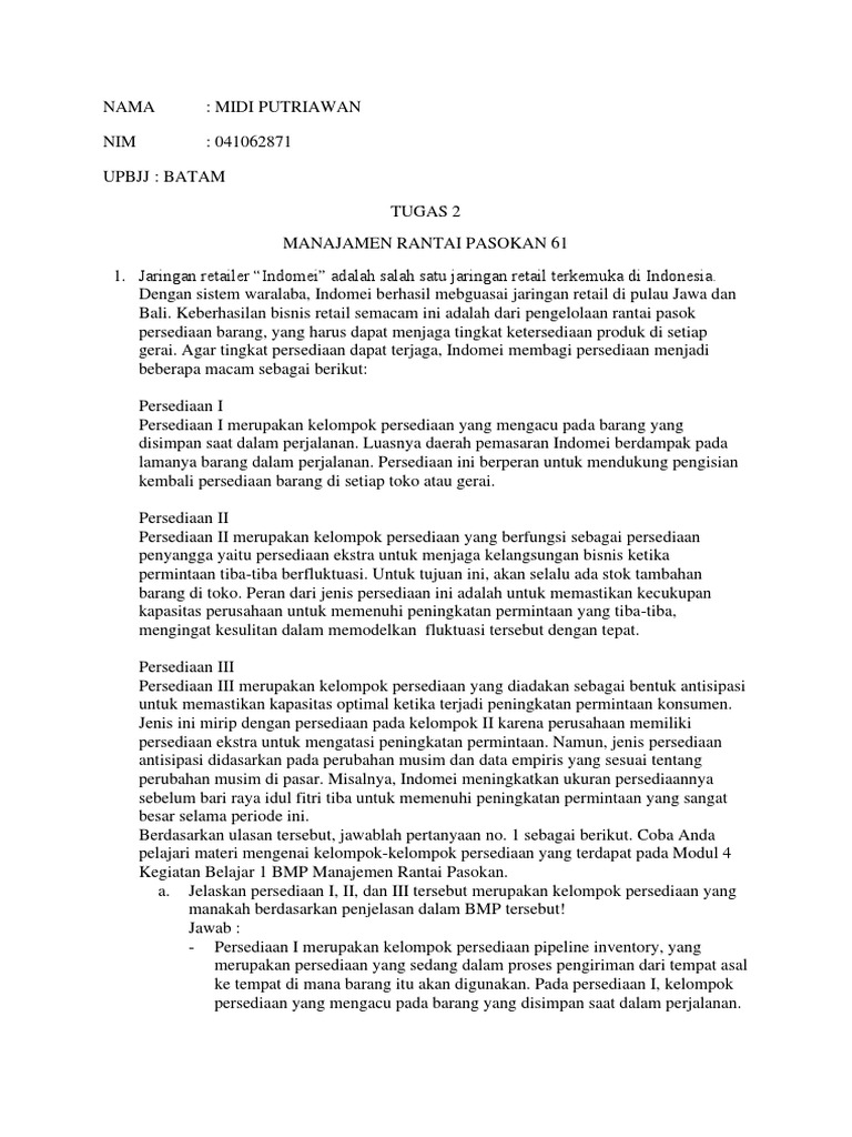 Tugas 2 Manajemen Rantai Pasokan 61 | PDF | Karier & Perkembangan | Bisnis