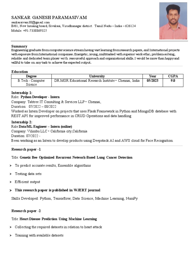 Sankar Resume | PDF | Machine Learning | Computing