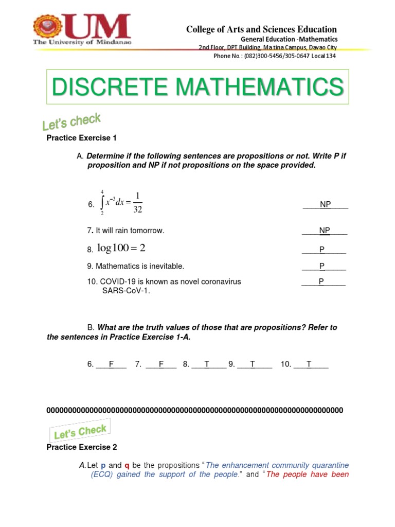 Discrete Mathematics Practice Exercises | PDF | If And Only If | Proposition