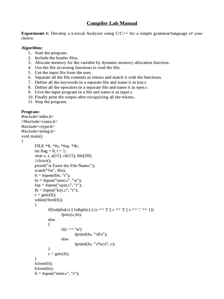 2 - Lab Manual - Compiler Design | PDF | Parsing | Theoretical Computer Science