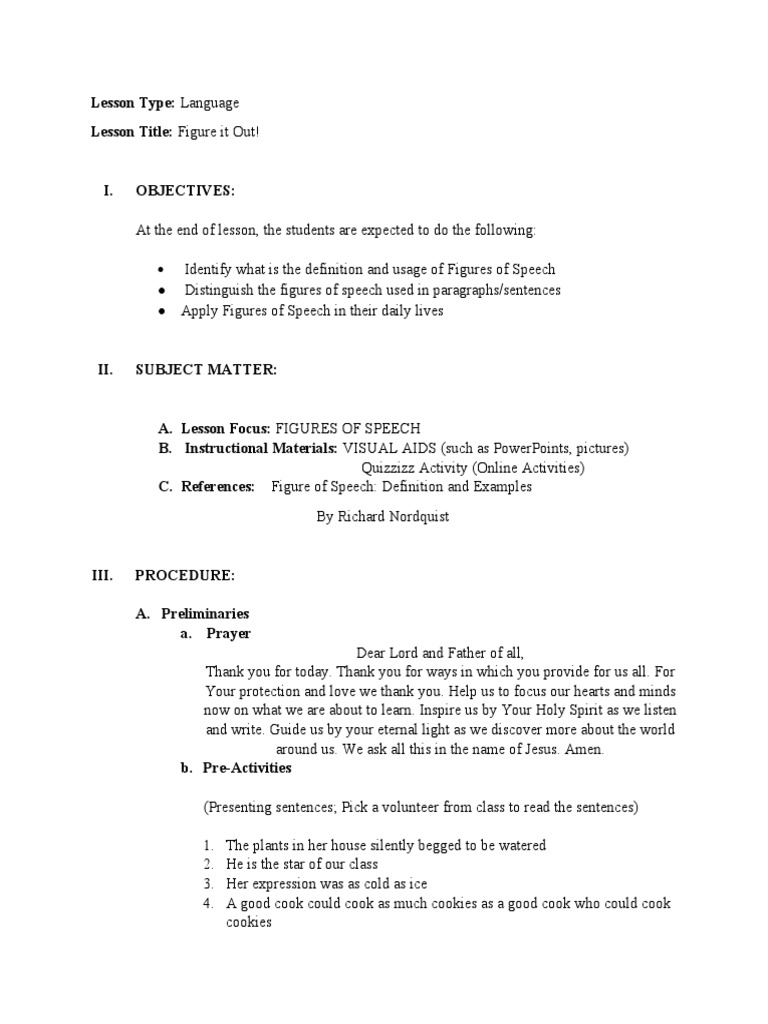 Lesson Plan Figures of Speech | PDF | Communication | Human Communication