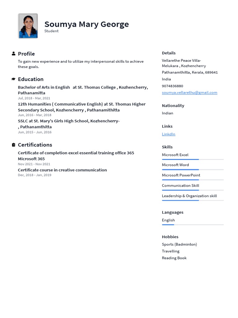 Soumya Mary George Resume | PDF