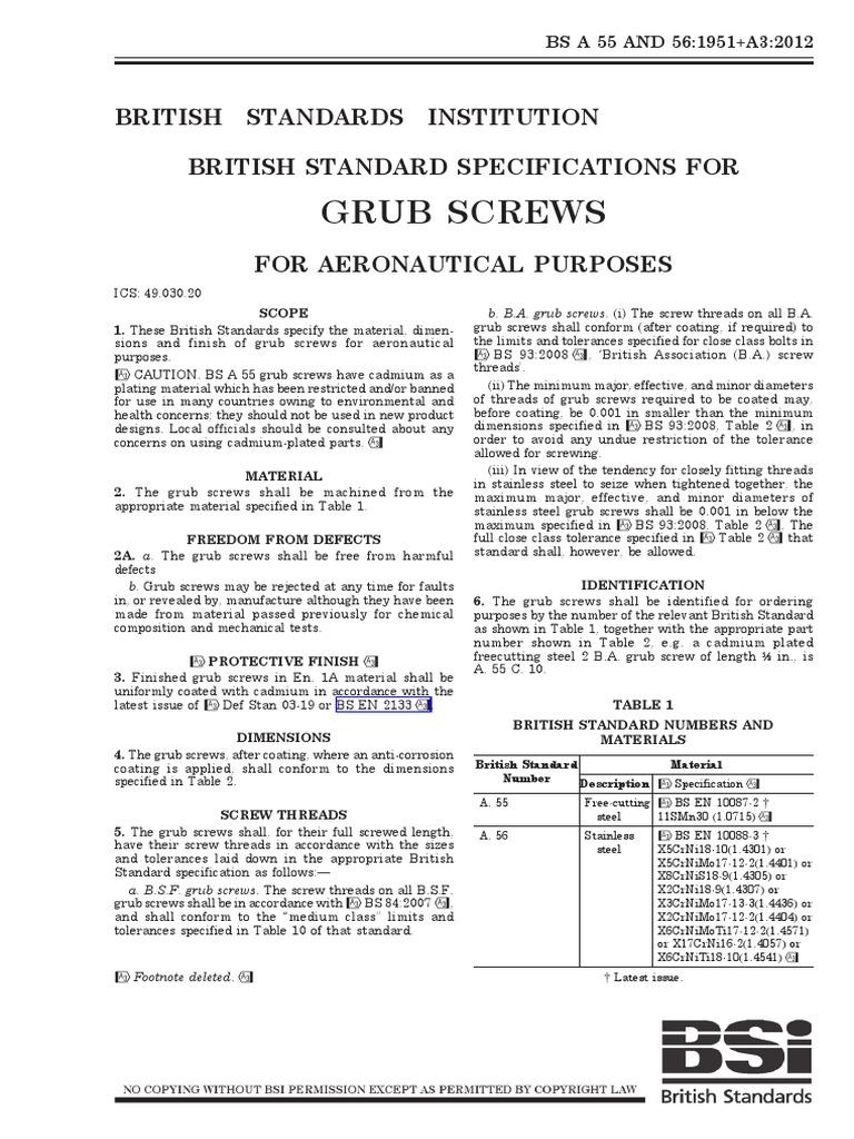 Grub Screws: British Standards Institution British Standard ...