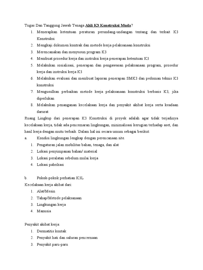Tugas Dan Tanggung Jawab Tenaga k3 | PDF | Teknologi & Rekayasa