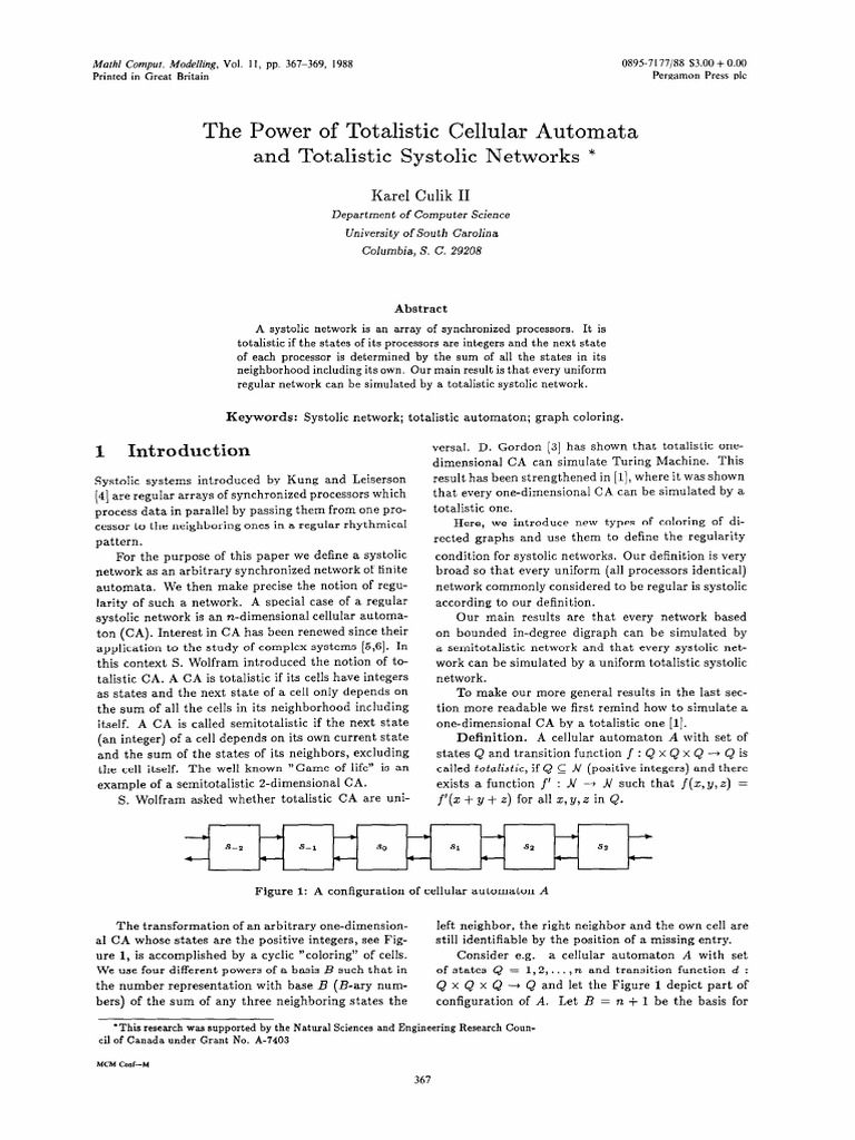 The Power of Totalistic Cellular Automata and To - 1988 - Mathematical and Compu | PDF ...