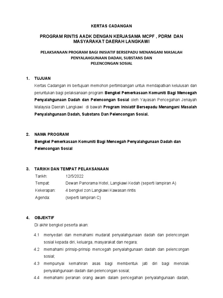 Kertas Cadangan PROGRAM RINTIS AADK DAERAH LANGKAWI | PDF