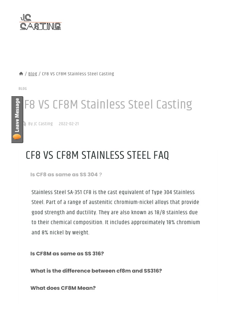 CF8M VS CF8 Stainless Steel Casting - JC Casting | PDF | Stainless ...