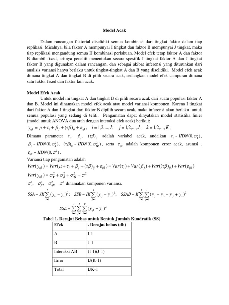 Model Utk Anova Dua Arah Efek Random | PDF