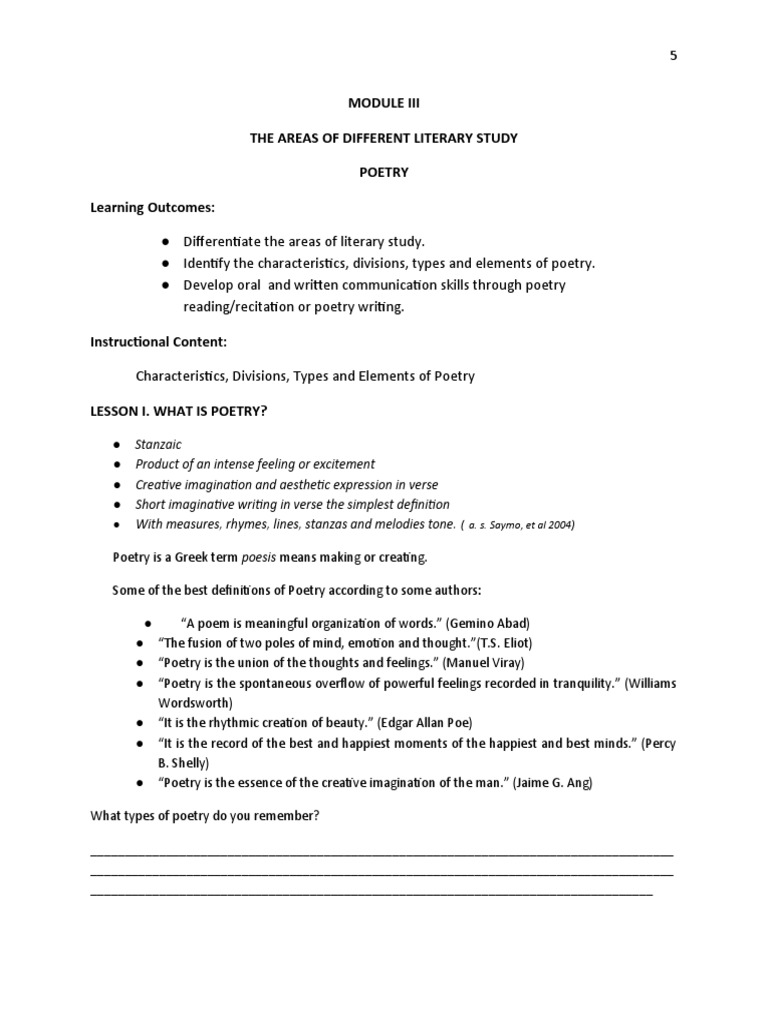 Module 3 chapter+2+poetry 2018 | PDF | Essays | Poetry