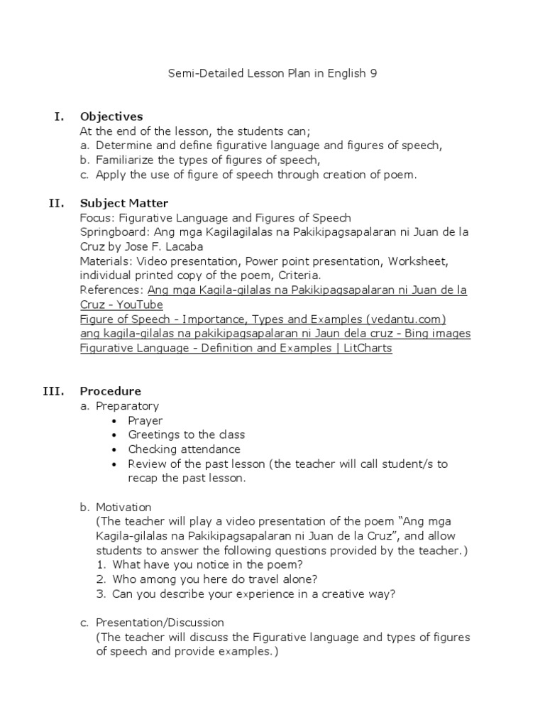 Semi-Detailed Lesson Plan | PDF | Linguistics | Human Communication