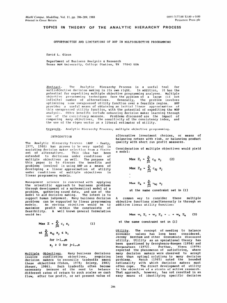 Opportunities and Limitations of AHP in Multio - 1988 - Mathematical ...