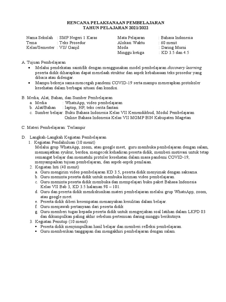 RPP Teks Prosedur 2 | PDF | Karier & Perkembangan