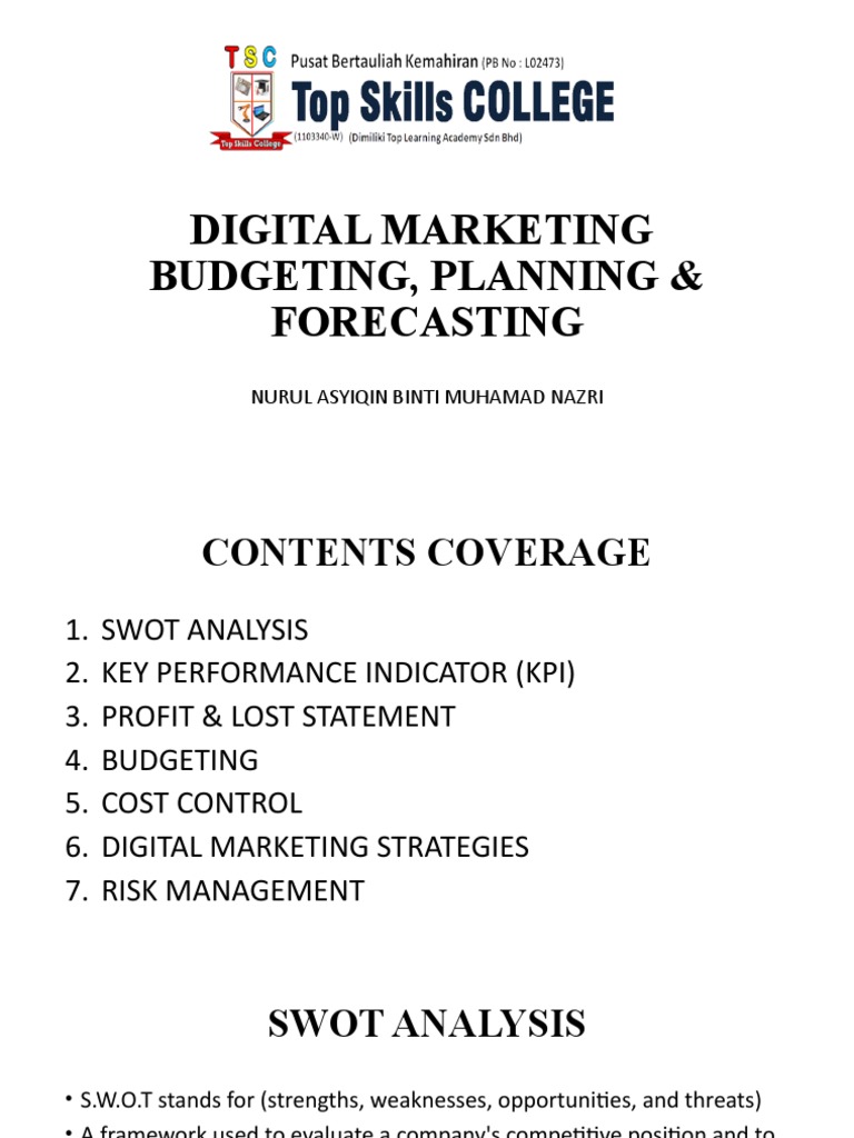 Digital Marketing Planning Budgeting Forecasting Pdf Cost Of