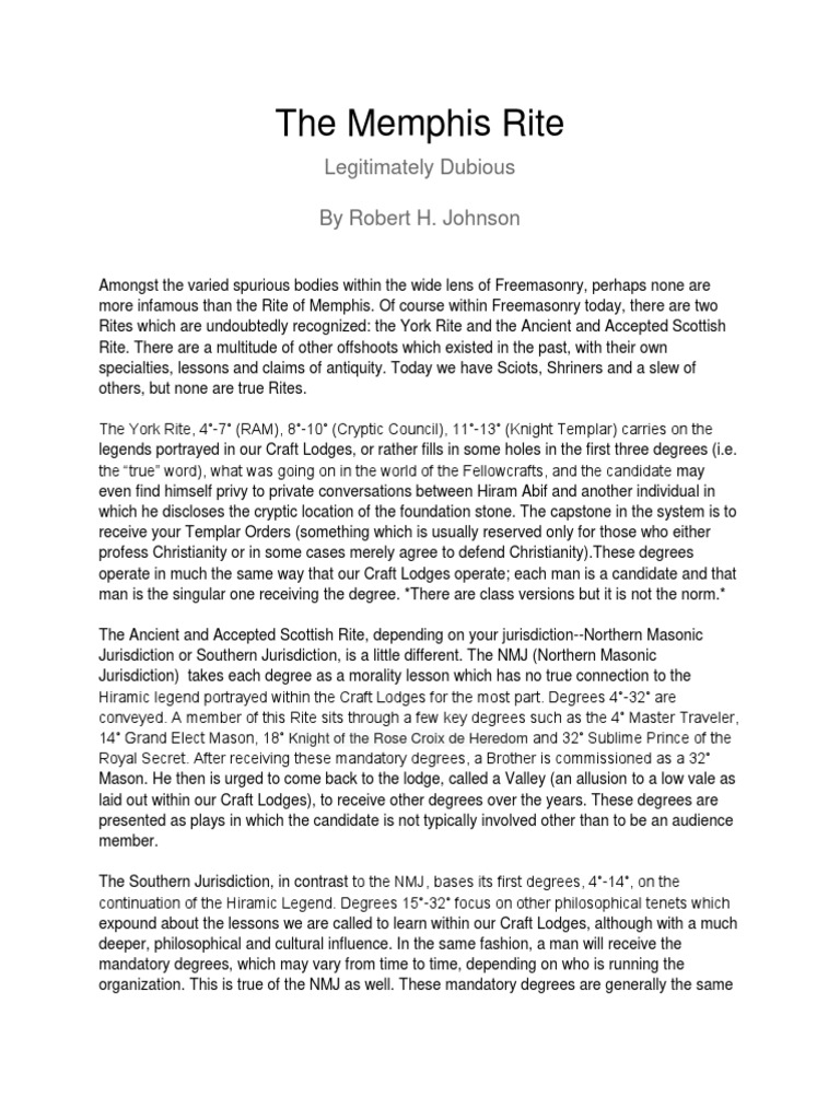 The Memphis Rite Legitimately Dubious | PDF | Freemasonry | Western Esotericism