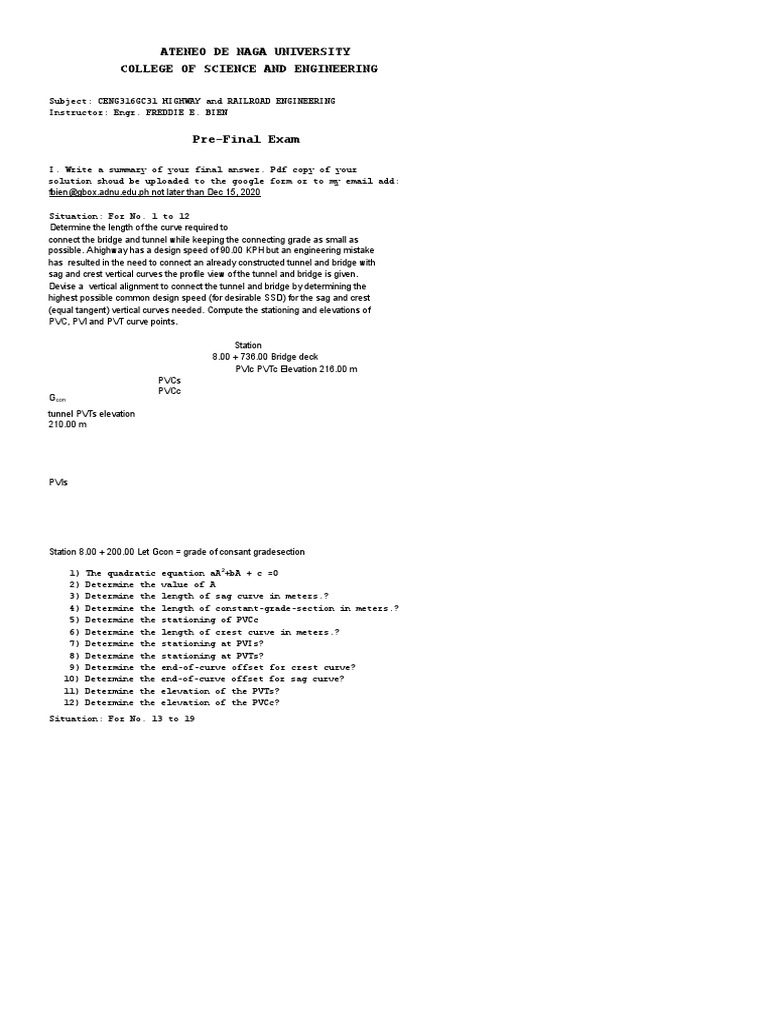 Sample Problem Highway and Railroad Engineering | Download Free PDF ...