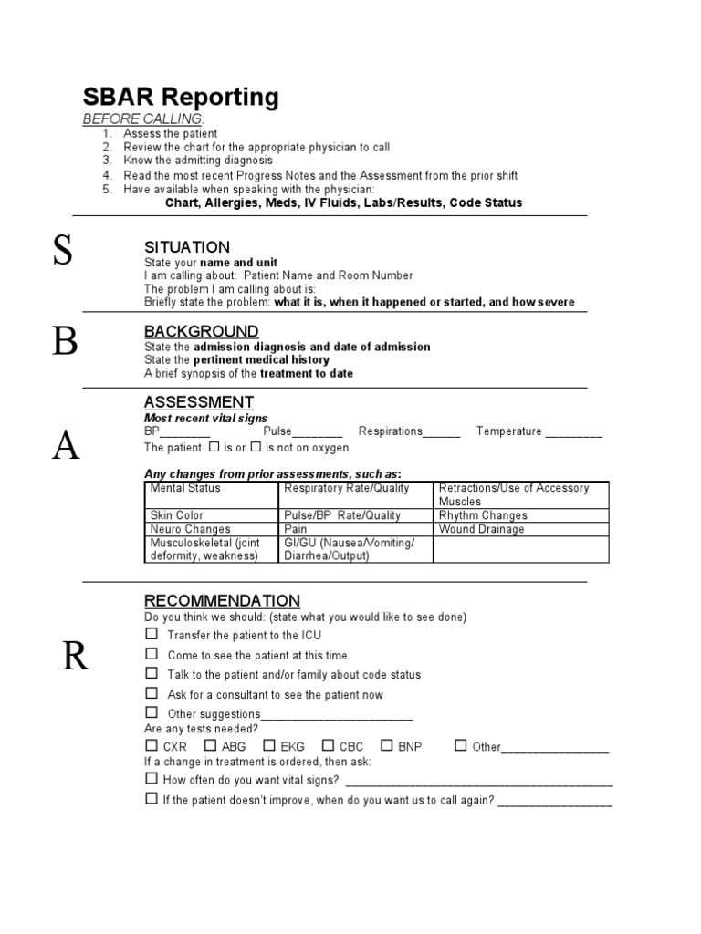 SBAR Reporting Guide for Nurses | PDF | Science & Mathematics