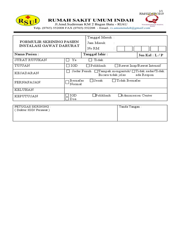 Formulir Scrining Pasien Igd | PDF