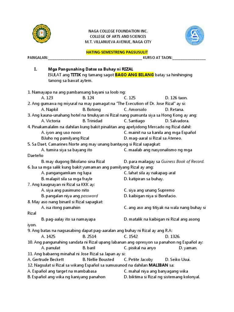 Rizal Midterm 2022 | PDF