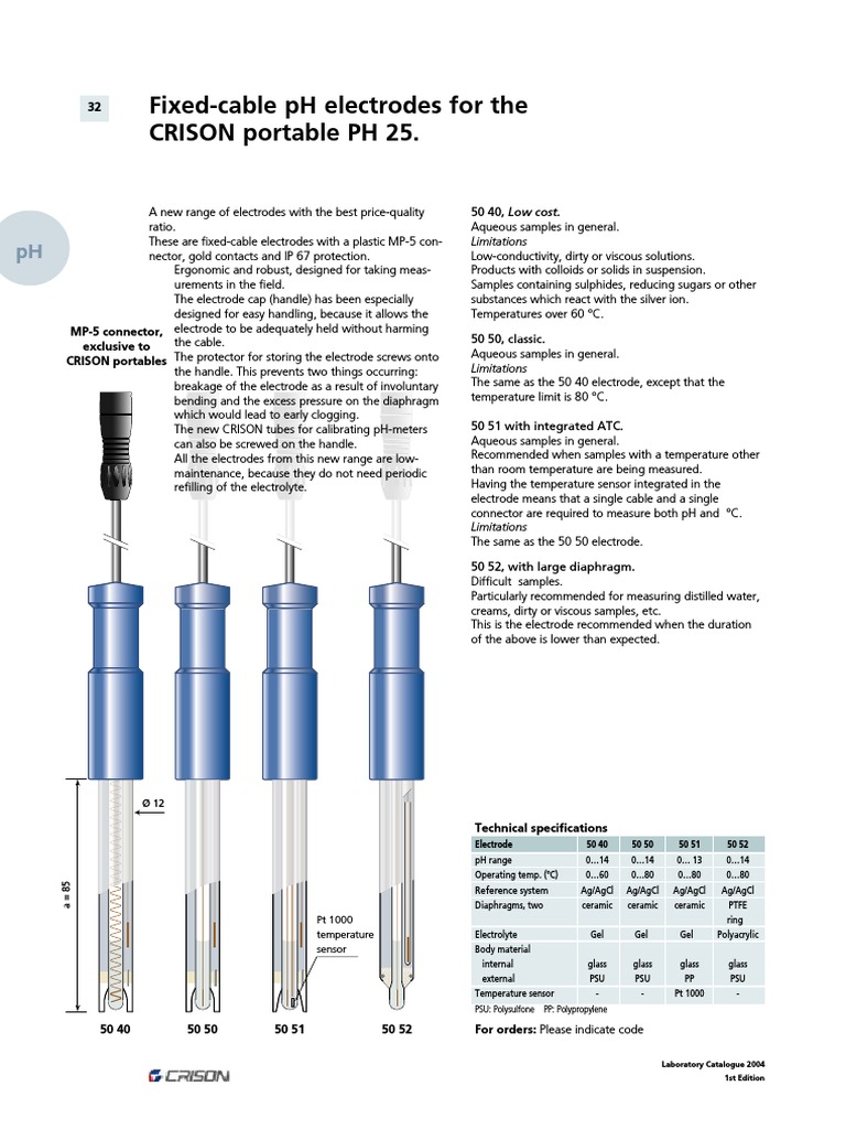 Crison PH Eletrodes For Portable PH 25 | PDF | Ph | Materials