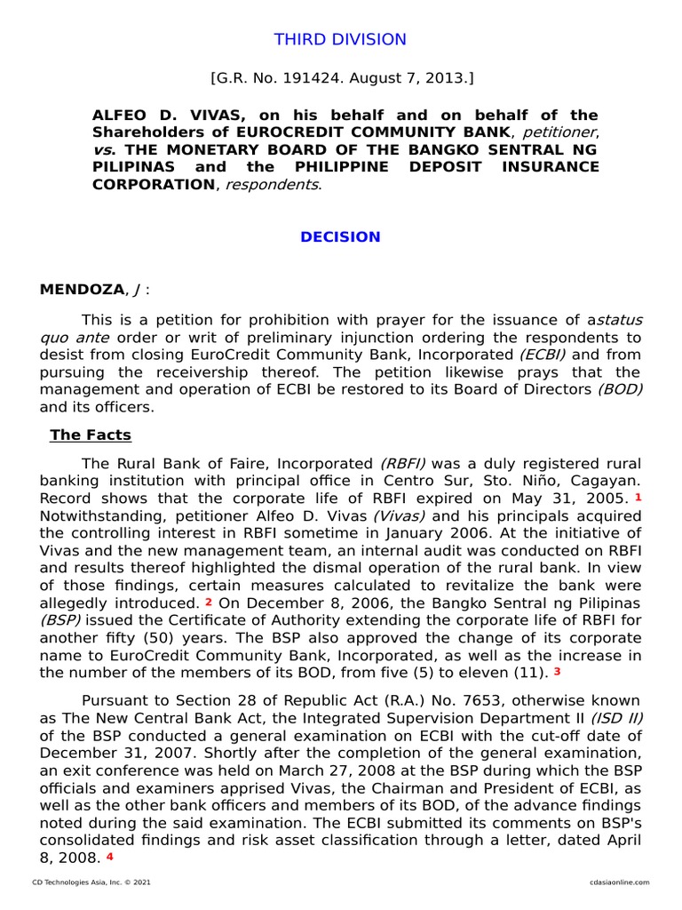 Vivas V Monetary Board | PDF | Writ Of Prohibition | Mandamus