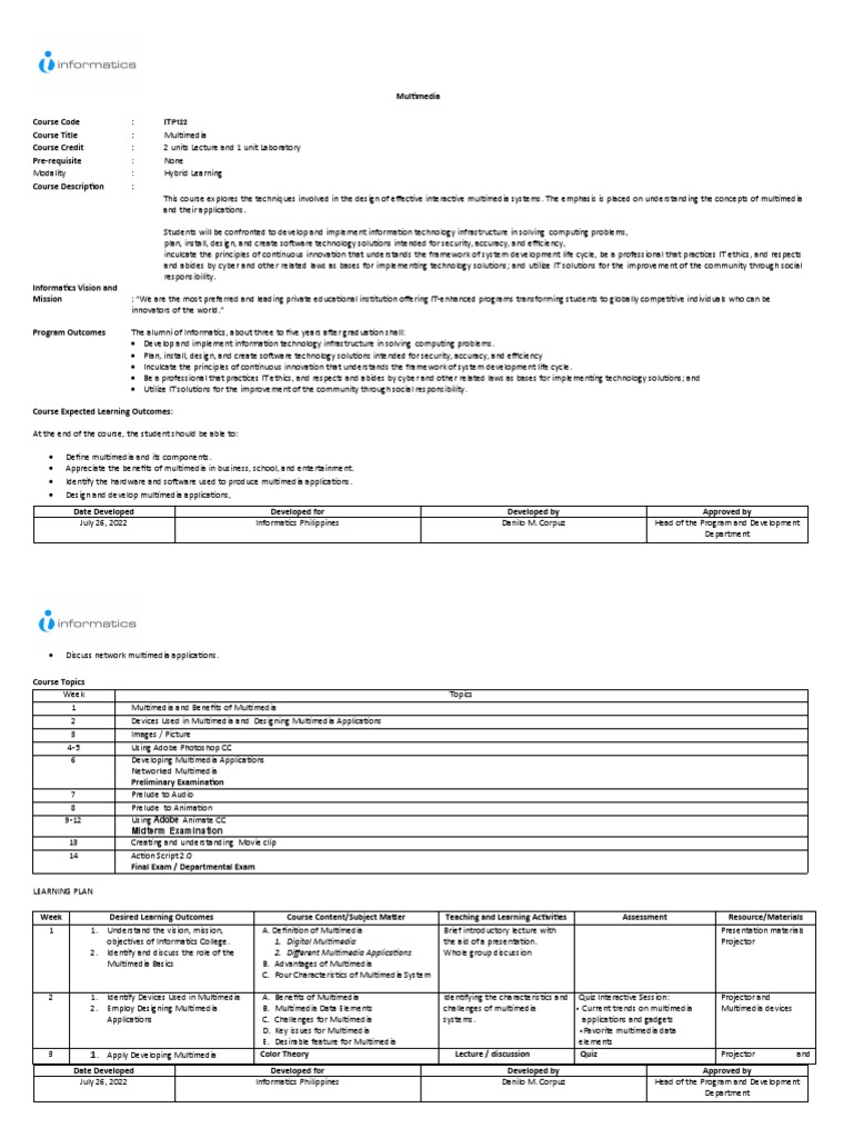 ITP211 MULTIMEDIA_OBE Syllabus | PDF | Multimedia | Adobe Photoshop