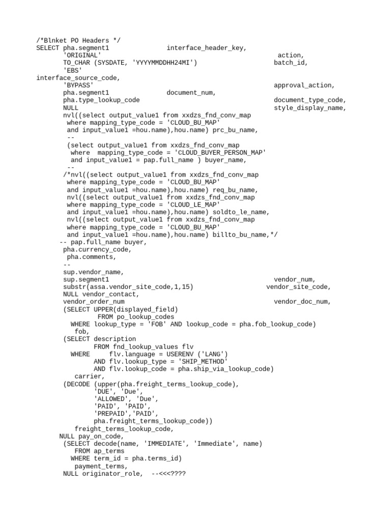 Blanket Po Header | PDF | Sql | Databases