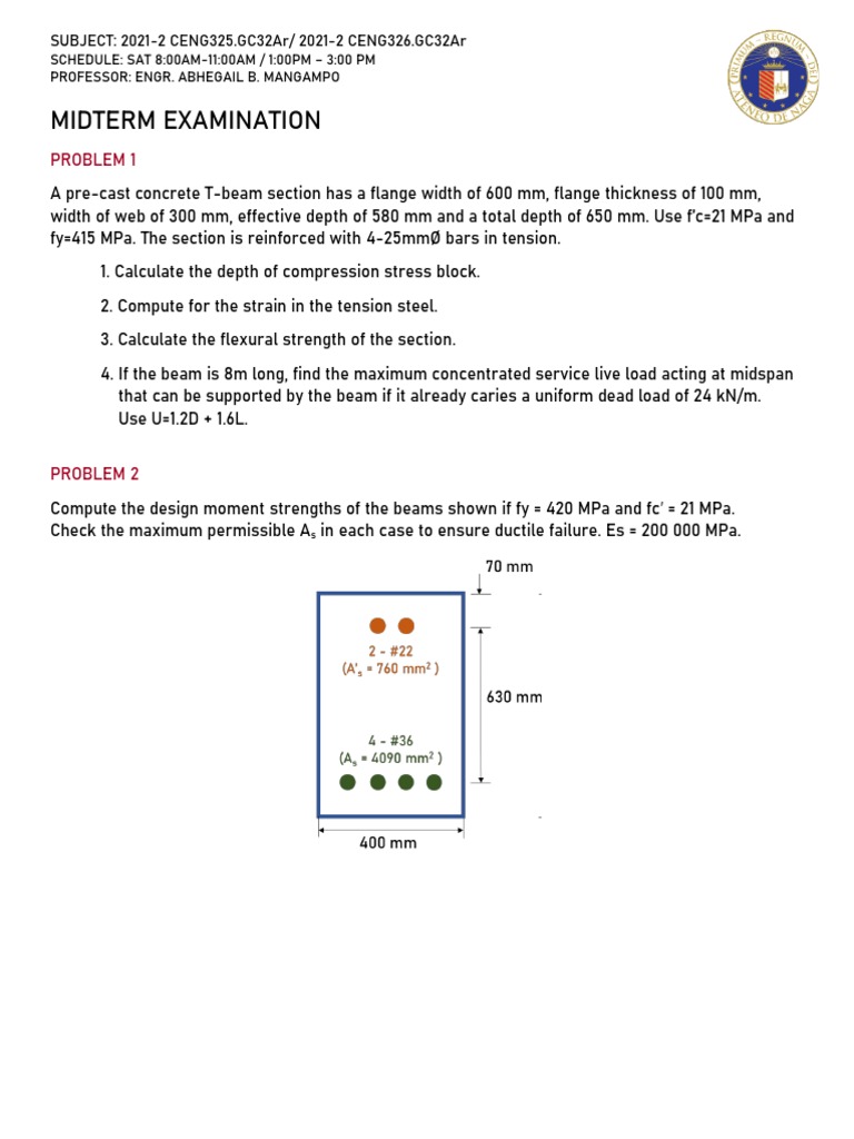 MIDTERM EXAM - GC32Ar - Principles of Reinforced Concrete Design | PDF | Computers | Technology ...
