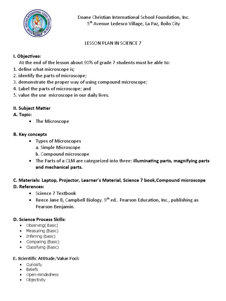 Detailed Lesson Plan About Microscope