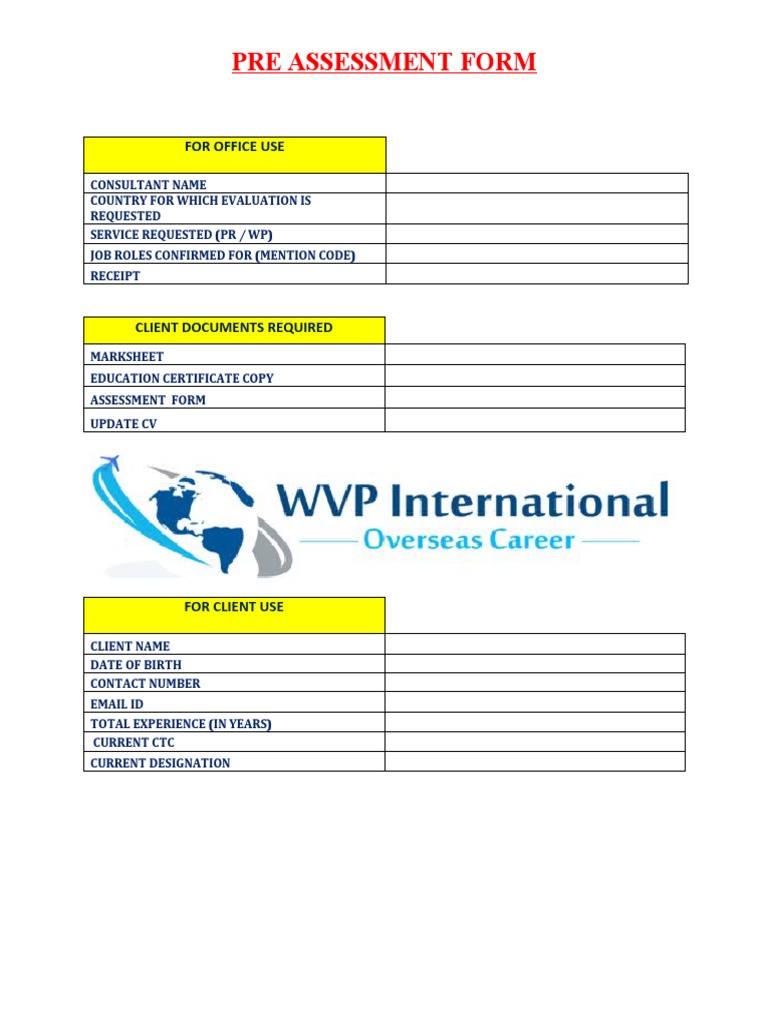 Pre Assessment Form | PDF