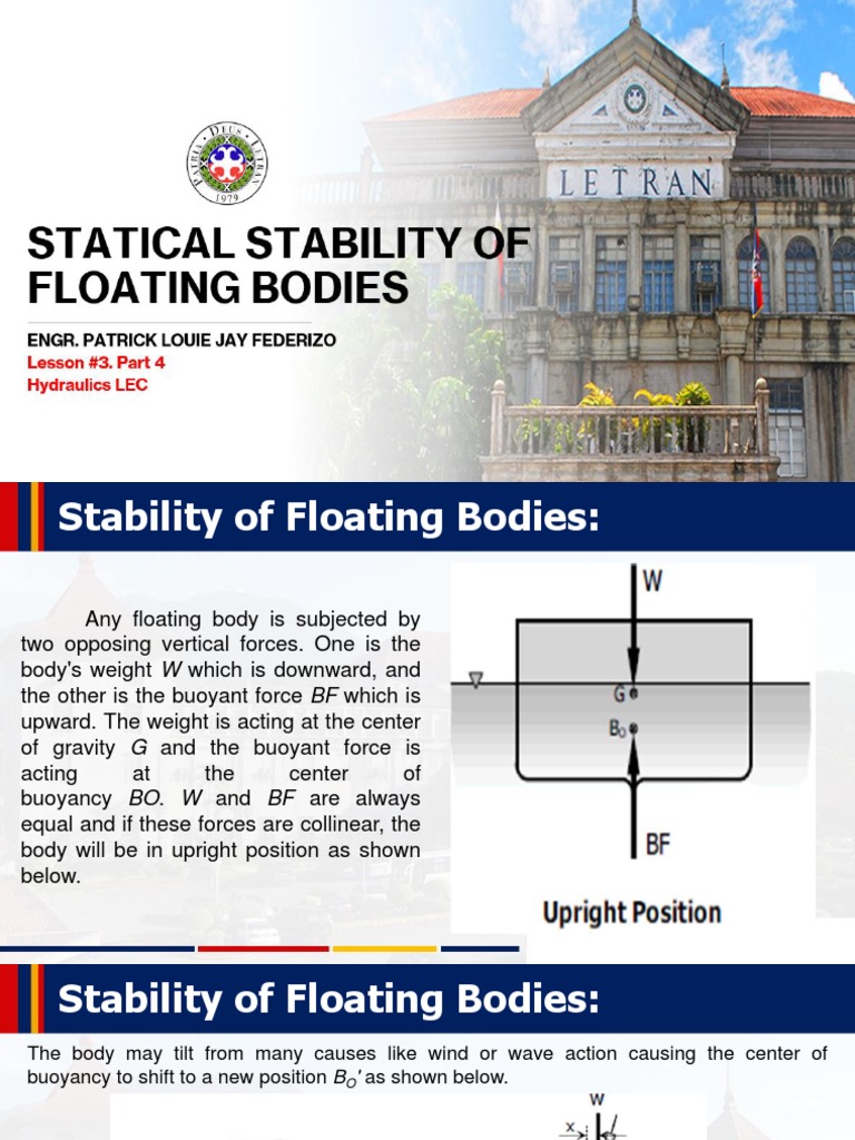 Stability of Floating Bodies Explained | PDF | Buoyancy | Mechanics