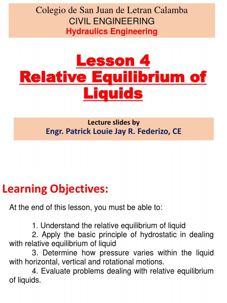 Lesson 4 Relative Equilibrium of Liquids | PDF | Force | Rotation ...