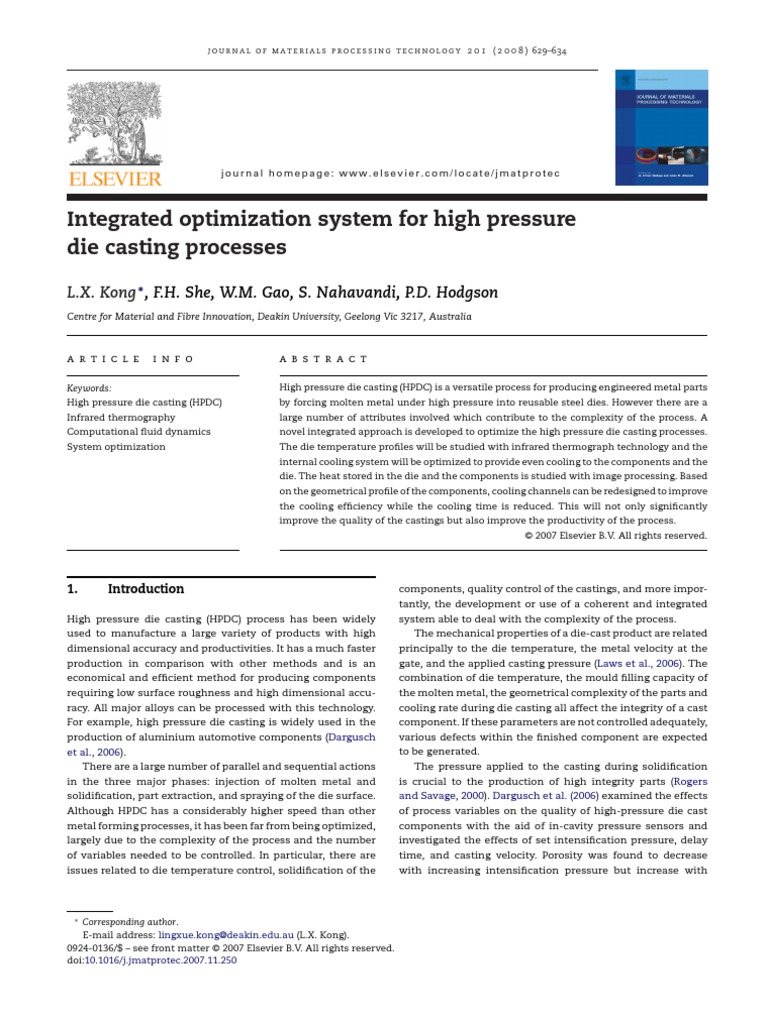 Integrated Optimization System For High Pressure Die Casting Processes | PDF | Thermography | Heat
