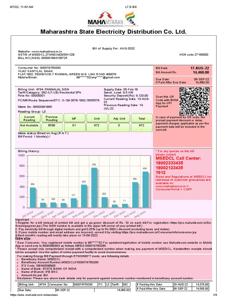 08 Runwal Electricity Bill Aug 2022-Final | PDF | Cheque | Payments