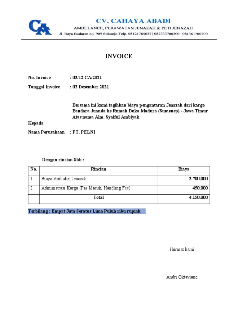 Invoice Pt. Pelni | PDF