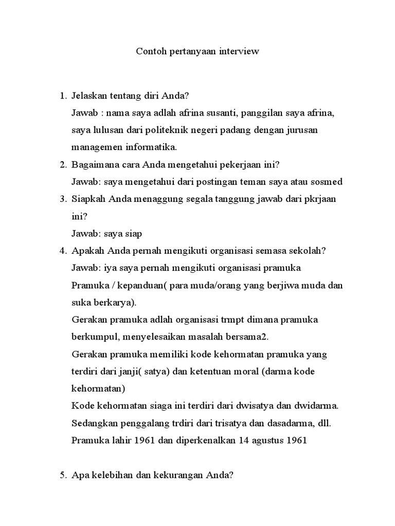 Contoh Pertanyaan Interview Bca | PDF