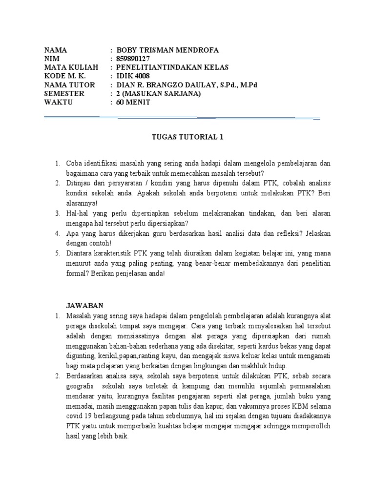 TT 1 PTK | PDF | Karier & Perkembangan
