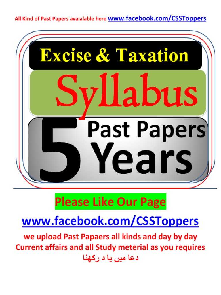 5 Years Past Papers & Syllabus Excise & Taxation | PDF | Taxes ...
