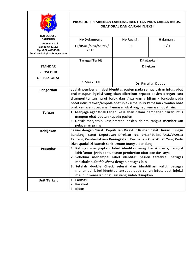 Spo Labeling Cairan Infus | PDF | Kesehatan Holistik