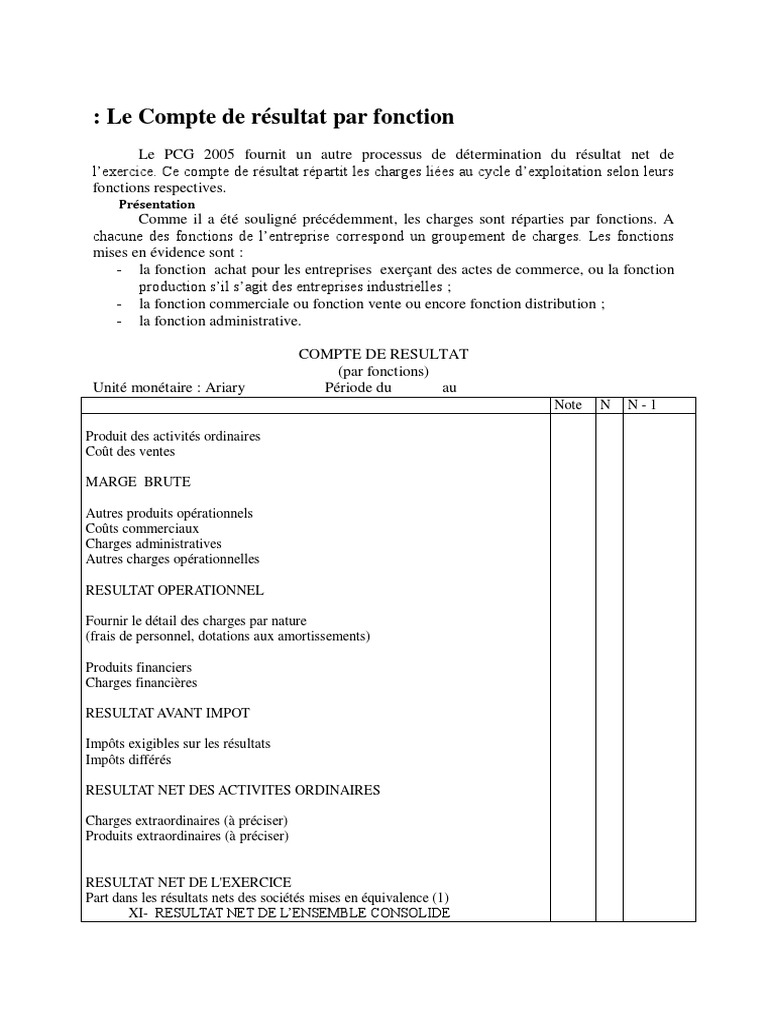 Compte de Résultat par Fonction | PDF | Résultat net | Inventaire